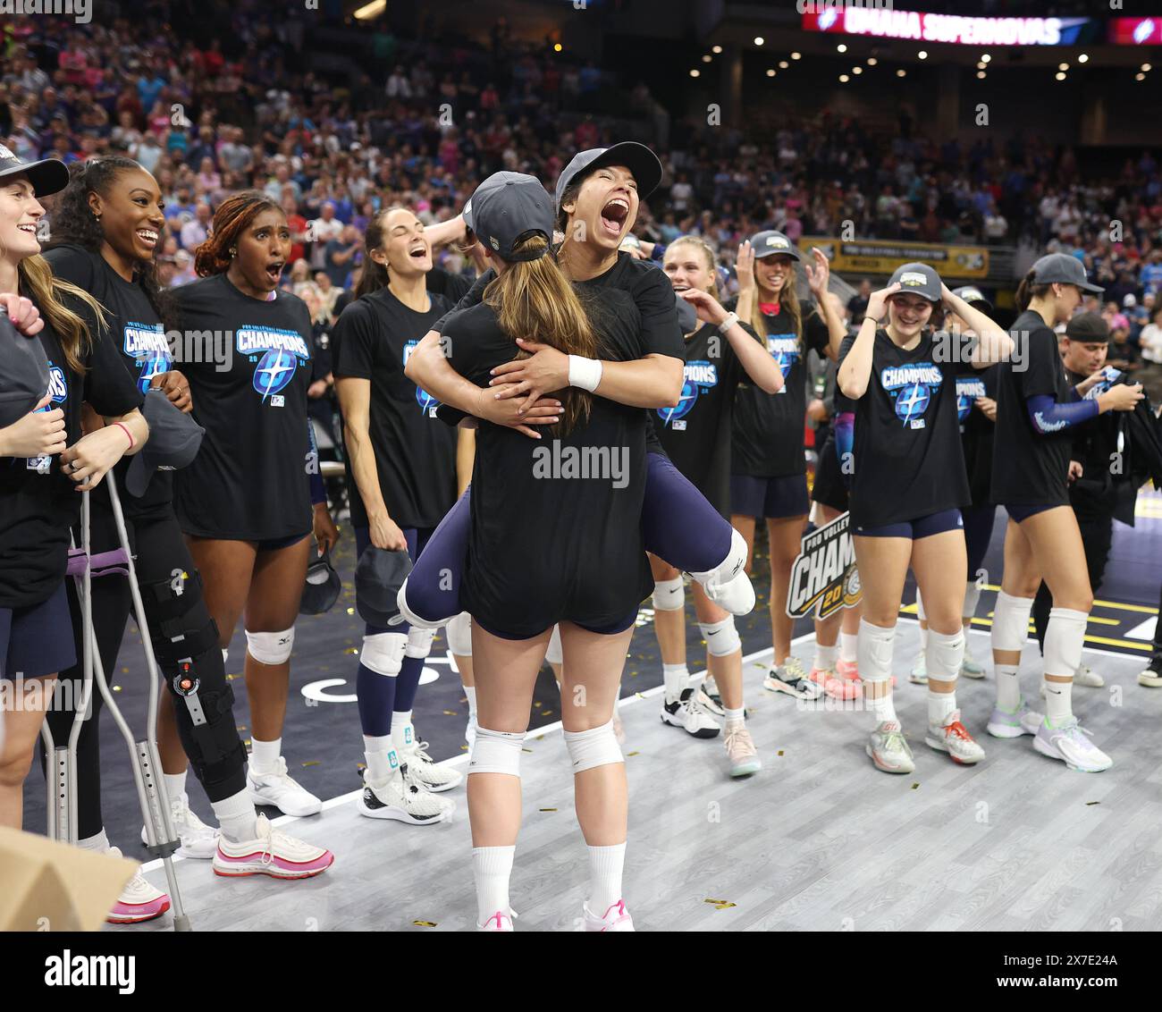 Omaha, Nebraska, USA. 18th May, 2024. The Omaha Supernovas celebrate ...