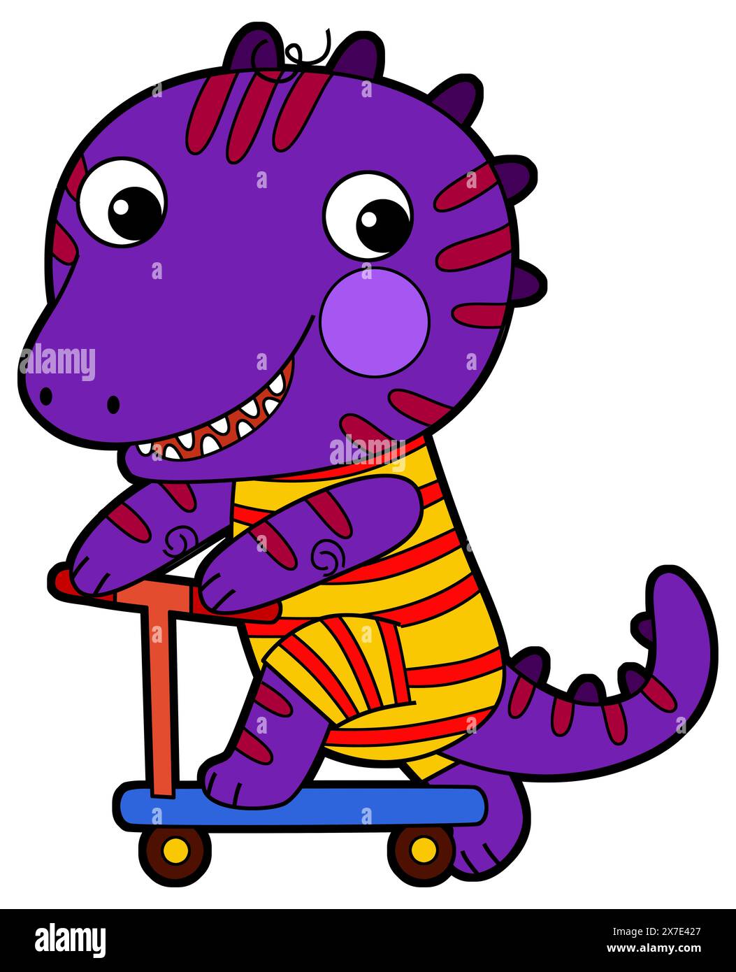 cartoon scene with happy funny dinosaur dino lizard dragon kid child ...