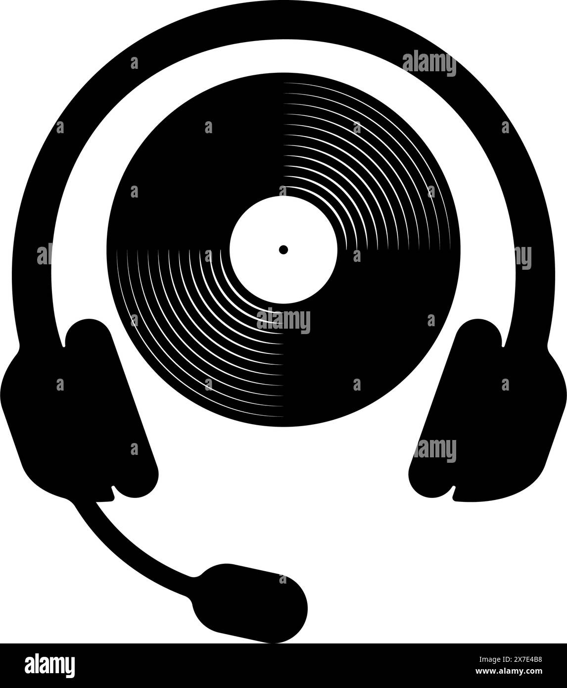 Vinyl record plate with headphones icon. Turntable LP disc and ...