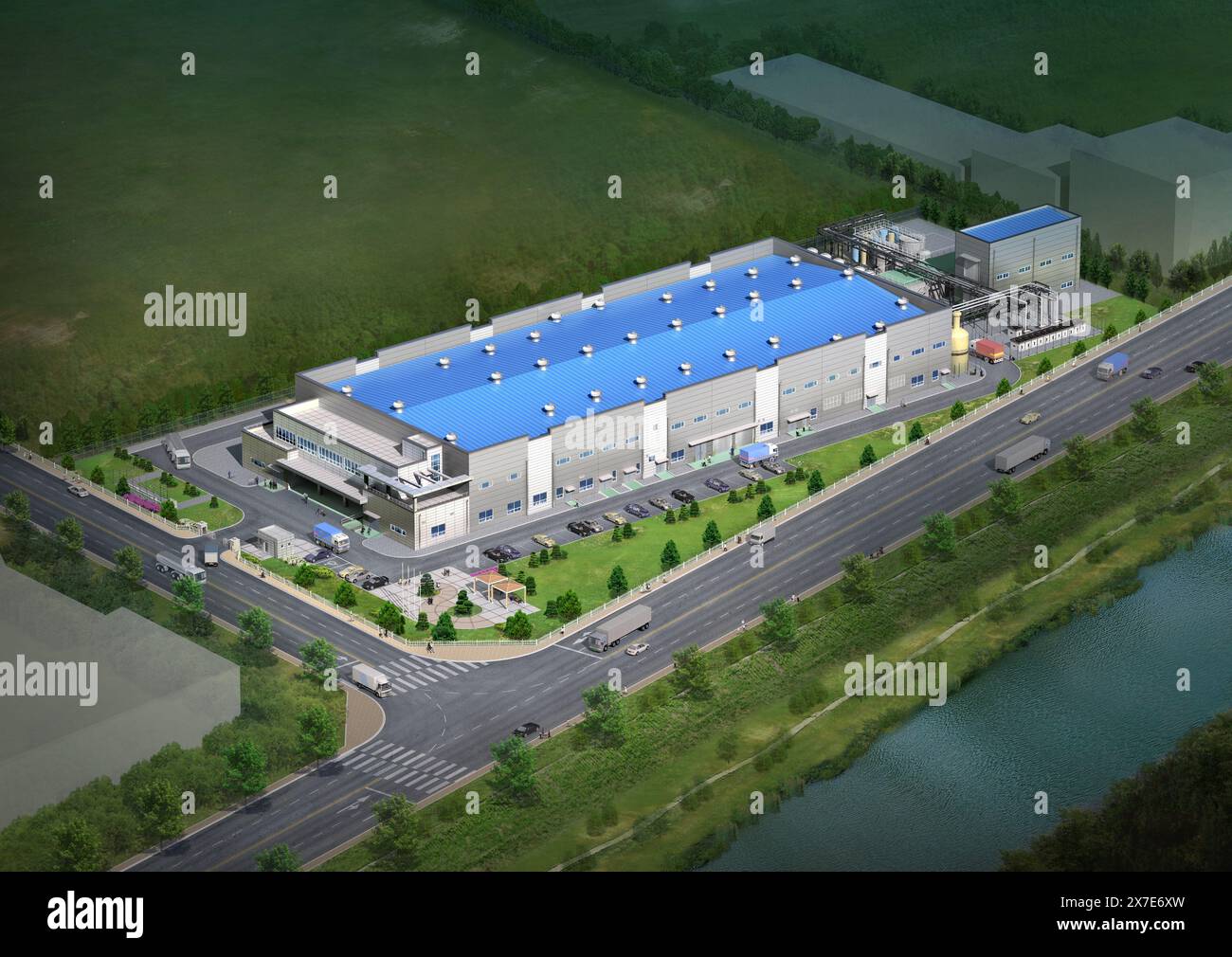 Modern architectural illustration of a manufacturing plant In ...