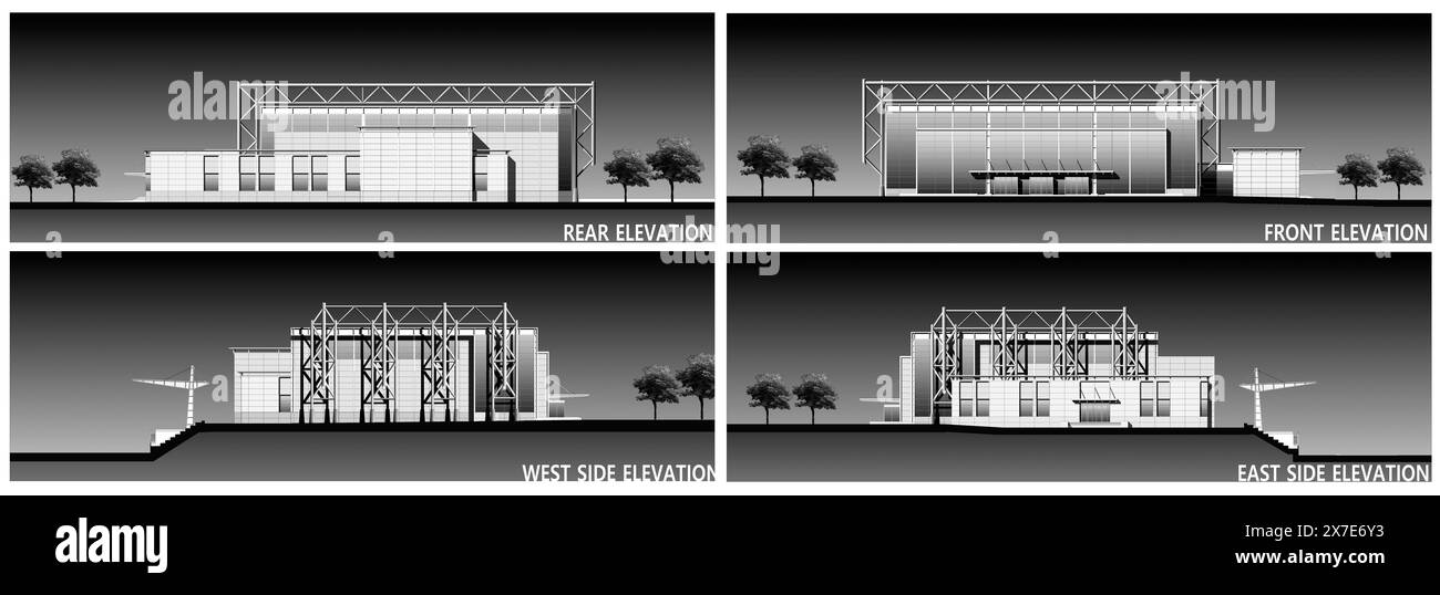 Architectural illustration of a modern university gymnasium building ...
