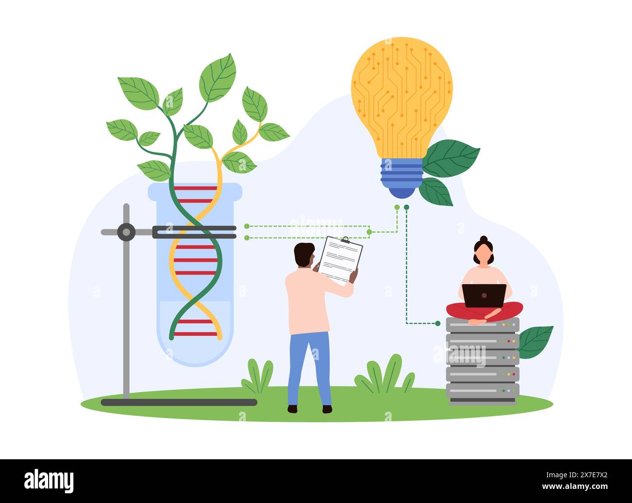 Genetic research, scientific digital project, biotechnology. Tiny ...