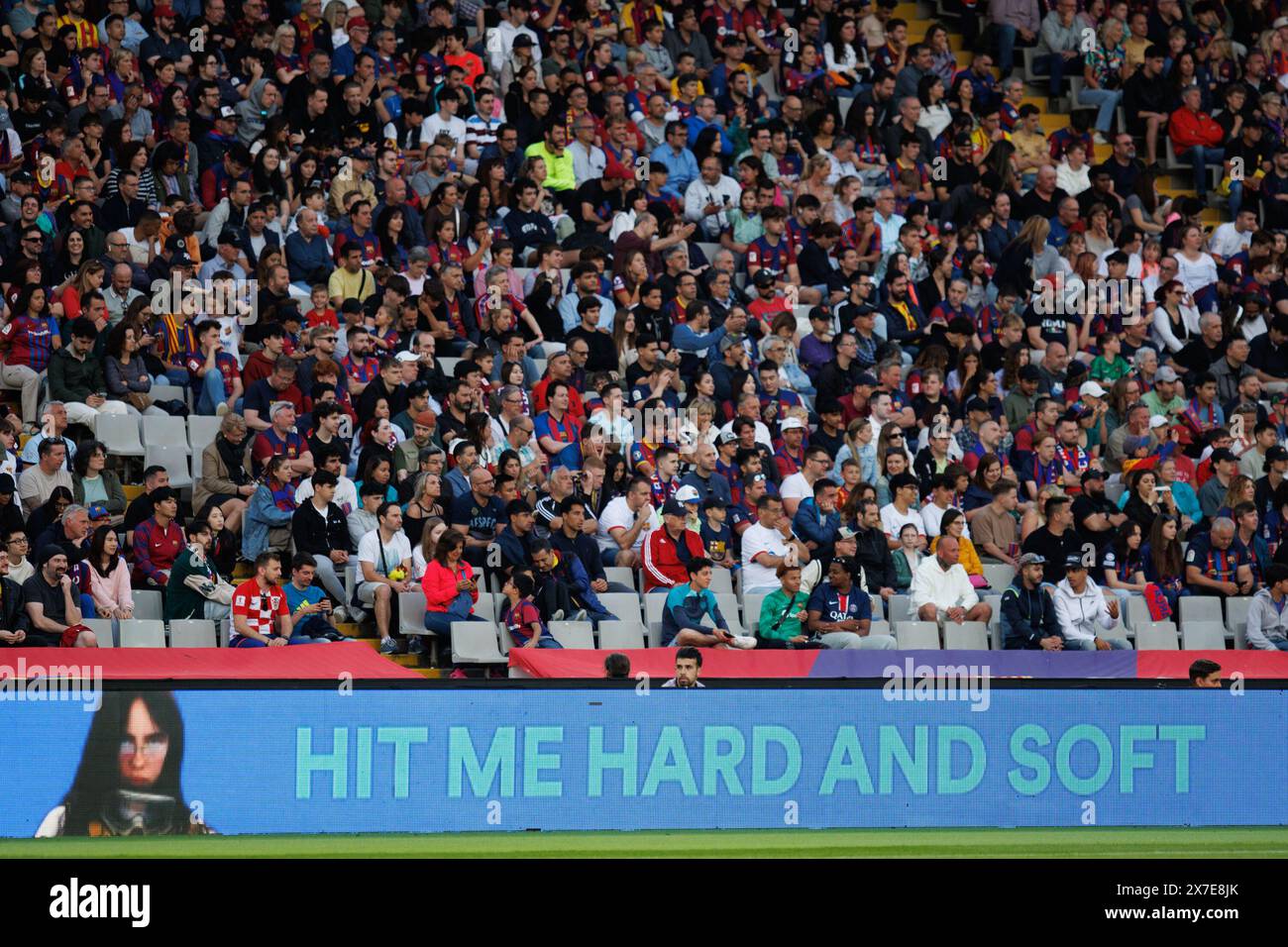 Barcelona, Spain. 19th May, 2024. A banner show the new Billie Eilish ...