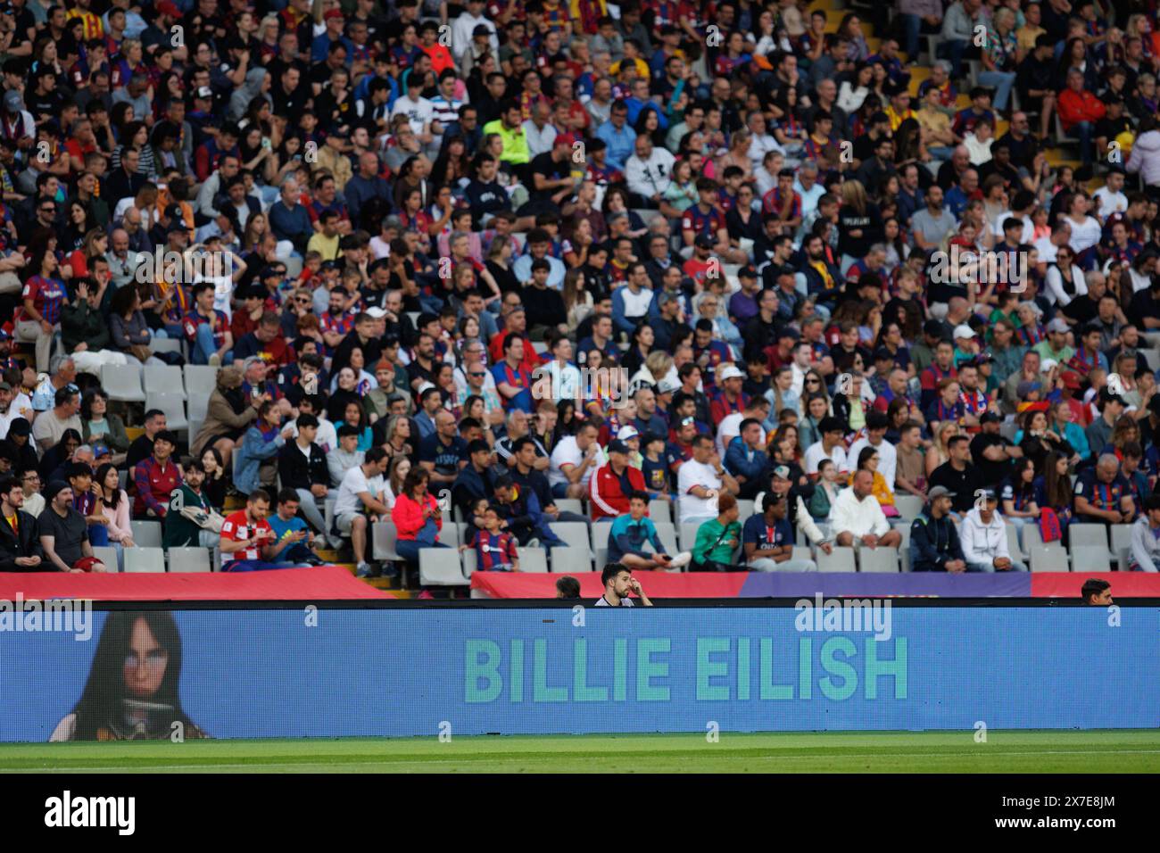 Barcelona, Spain. 19th May, 2024. A banner show the new Billie Eilish ...