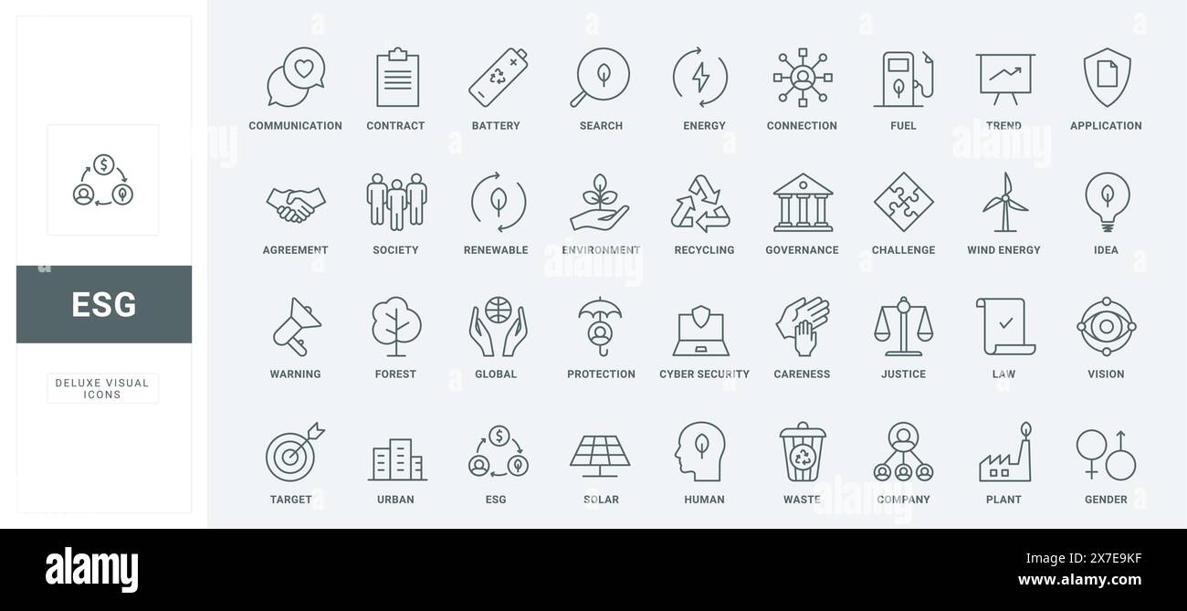 ESG thin black and red line icons set vector illustration. Outline ...