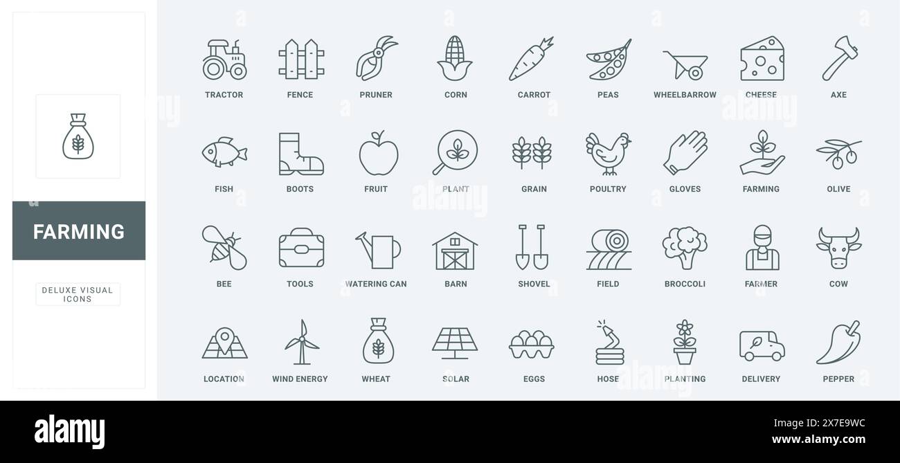 Outline vegetable harvest from field and tractor symbols, corn and ...