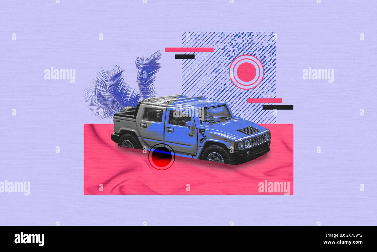 Car trapped in flood collage art Stock Photo - Alamy
