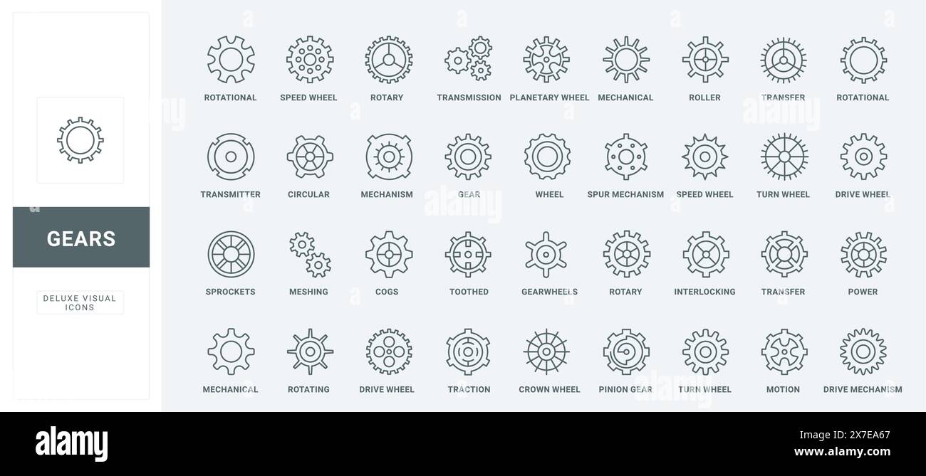 Outline collection of wheels for clockwork or bicycle sprocket, factory ...