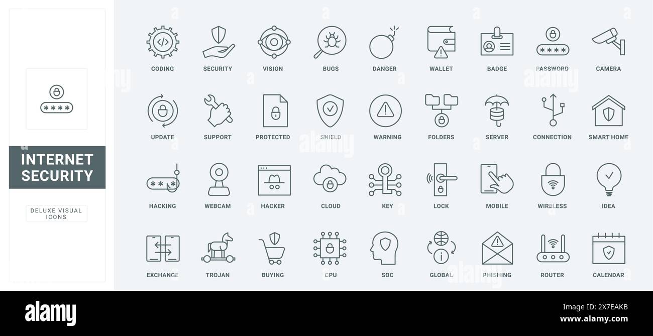 Outline cybersecurity support symbols, shield from computer virus of ...