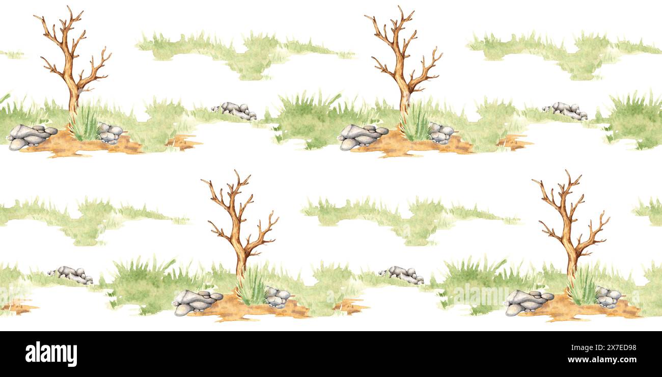 Watercolor illustration of natural landscape element pattern. Wildlife ...