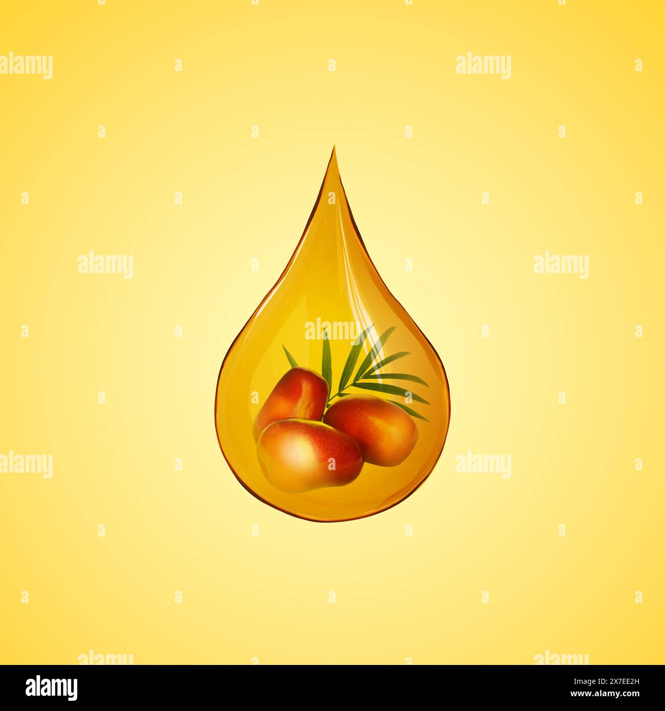 Cooking oil drop with palm leaf and fruits on golden background Stock ...