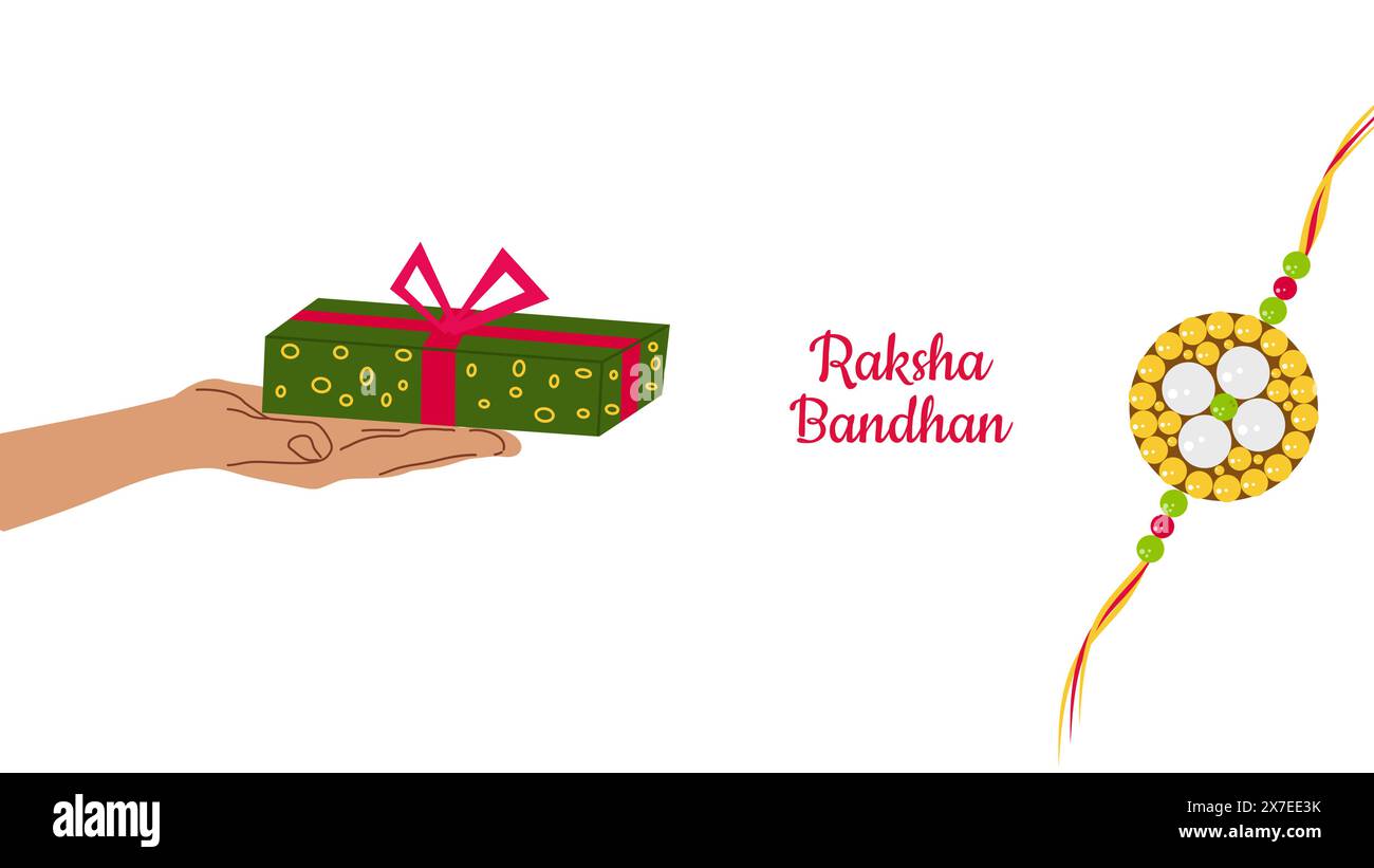 Happy Raksha Bandhan Indian Festival rakhi banner. Giving a gift ...