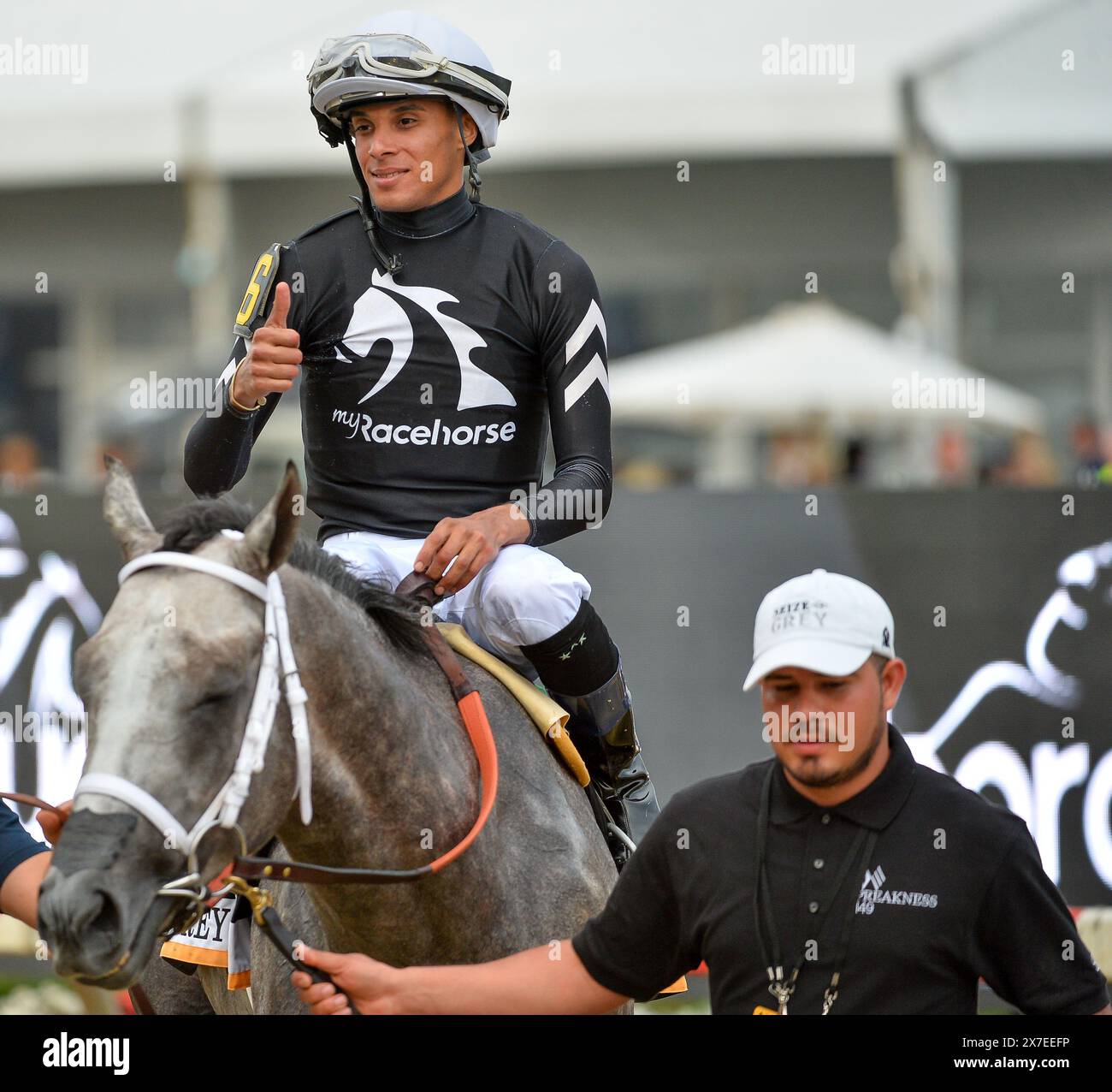 Baltimore, Maryland - May 18th: Jockey Jamie Torres giving the thumbs ...