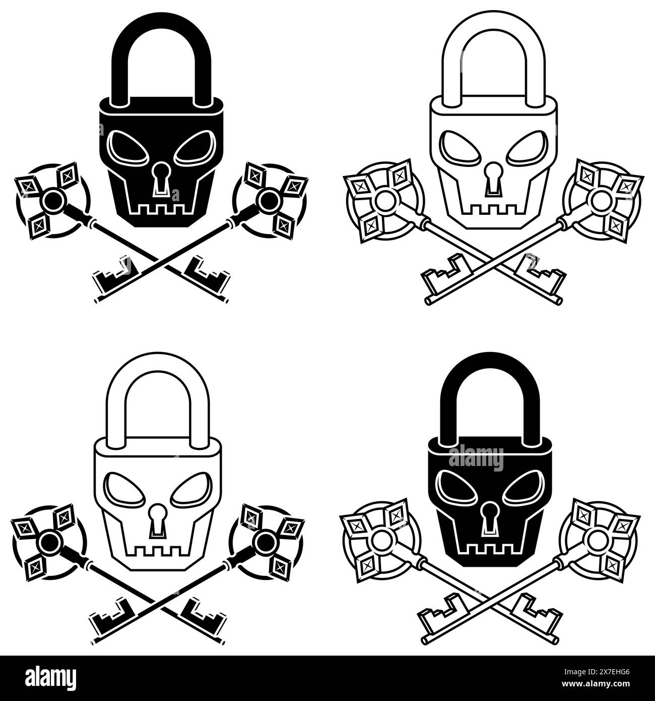 Vector design of Skull-shaped padlock with old keys, Padlock with a ...