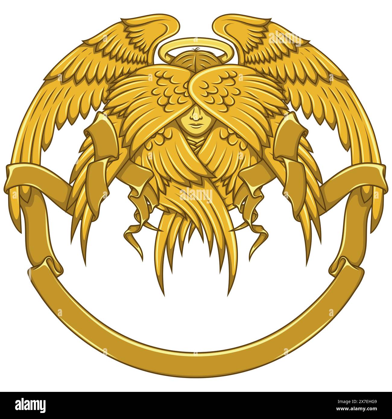 Vector design of Angel with six wings and ribbon, angelic face of the ...