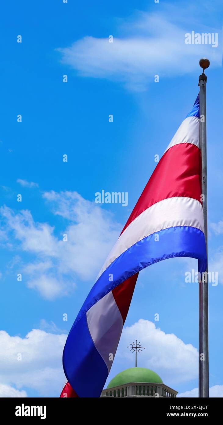 Costa Rica Flag proudly waving in San Jose. Large Costa Rica flag is ...