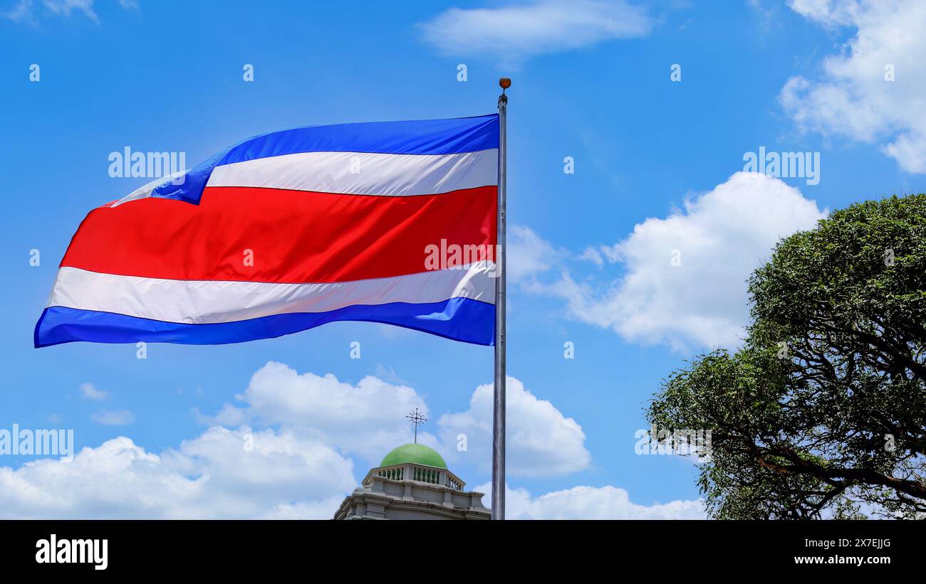 Costa Rica Flag proudly waving in San Jose. Large Costa Rica flag is ...