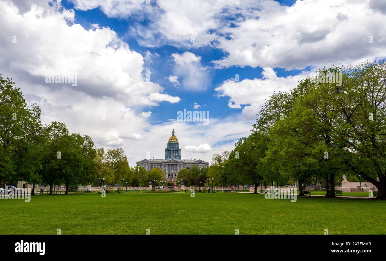 Civic Center Park and Colorado State Capitol on a spring day. Denver ...