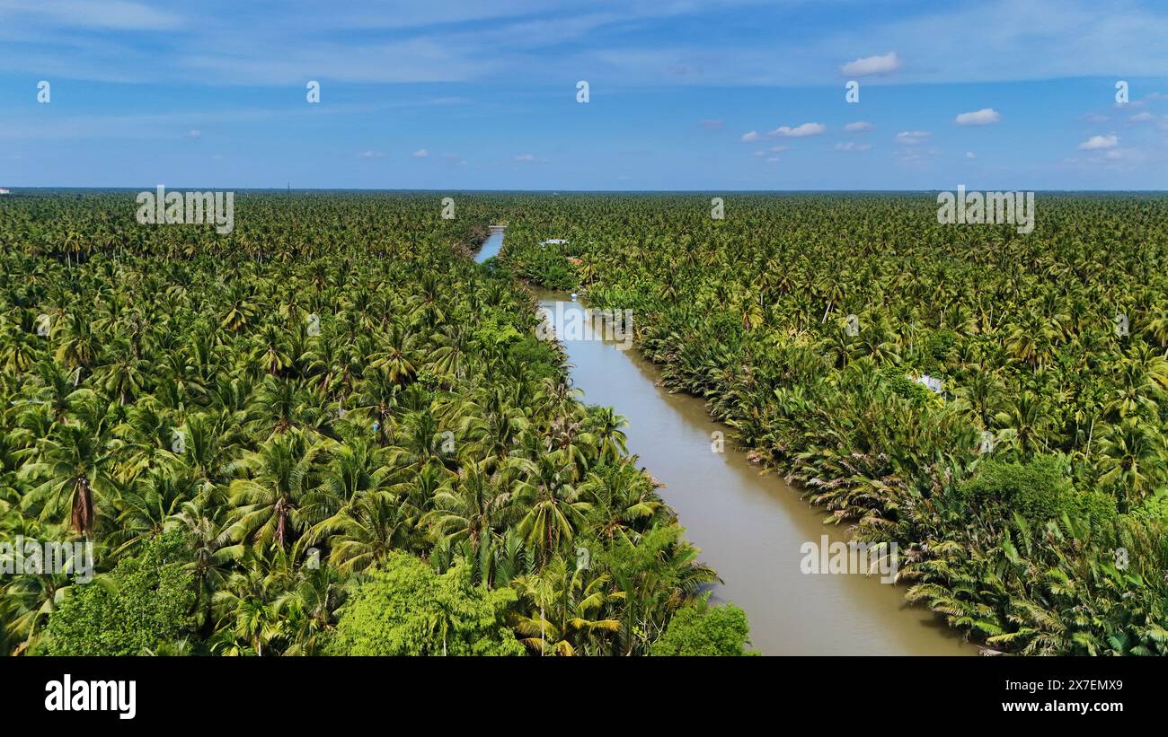 Amazing aerial view from drone of Mekong Delta countryside, vast ...