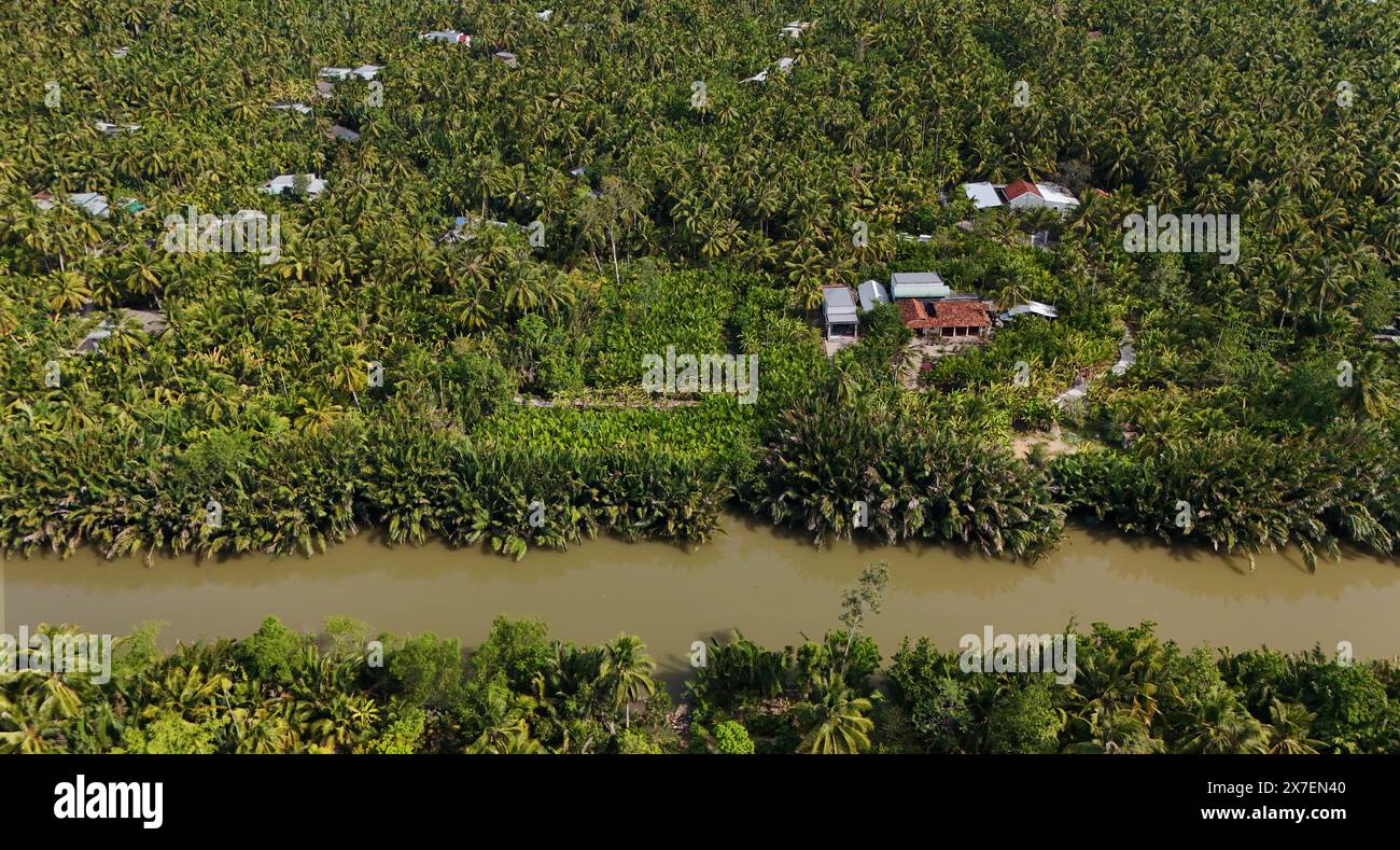 Amazing aerial view from drone of Mekong Delta countryside, vast ...