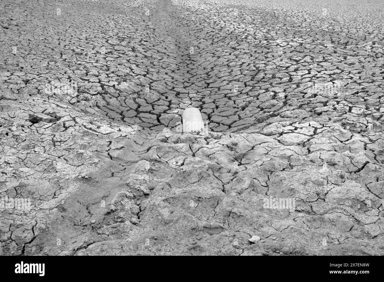 Dried soil surface, waterless sewer pipes after long time hot season at ...