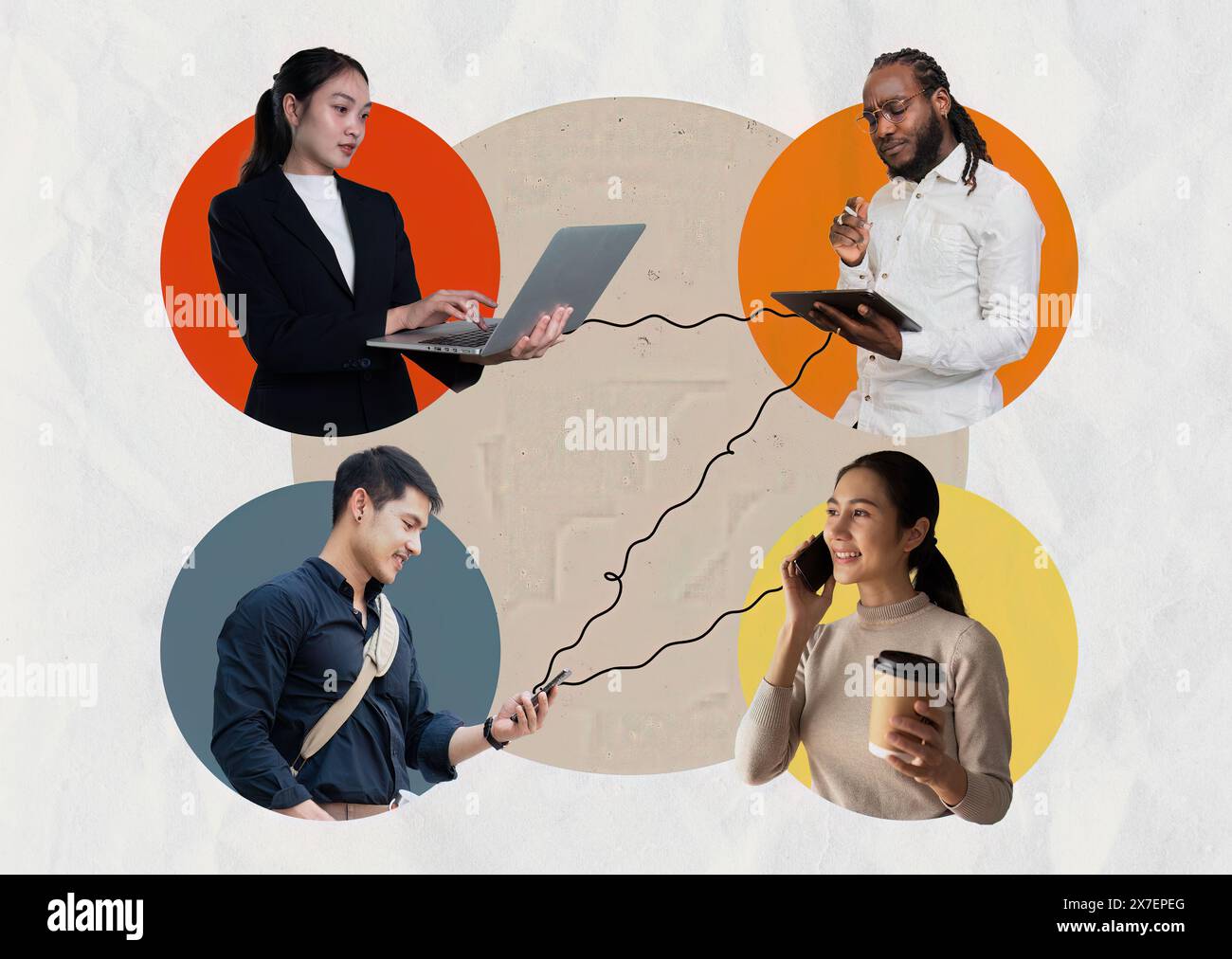 Photo collage of people diversity group communicating modern ...