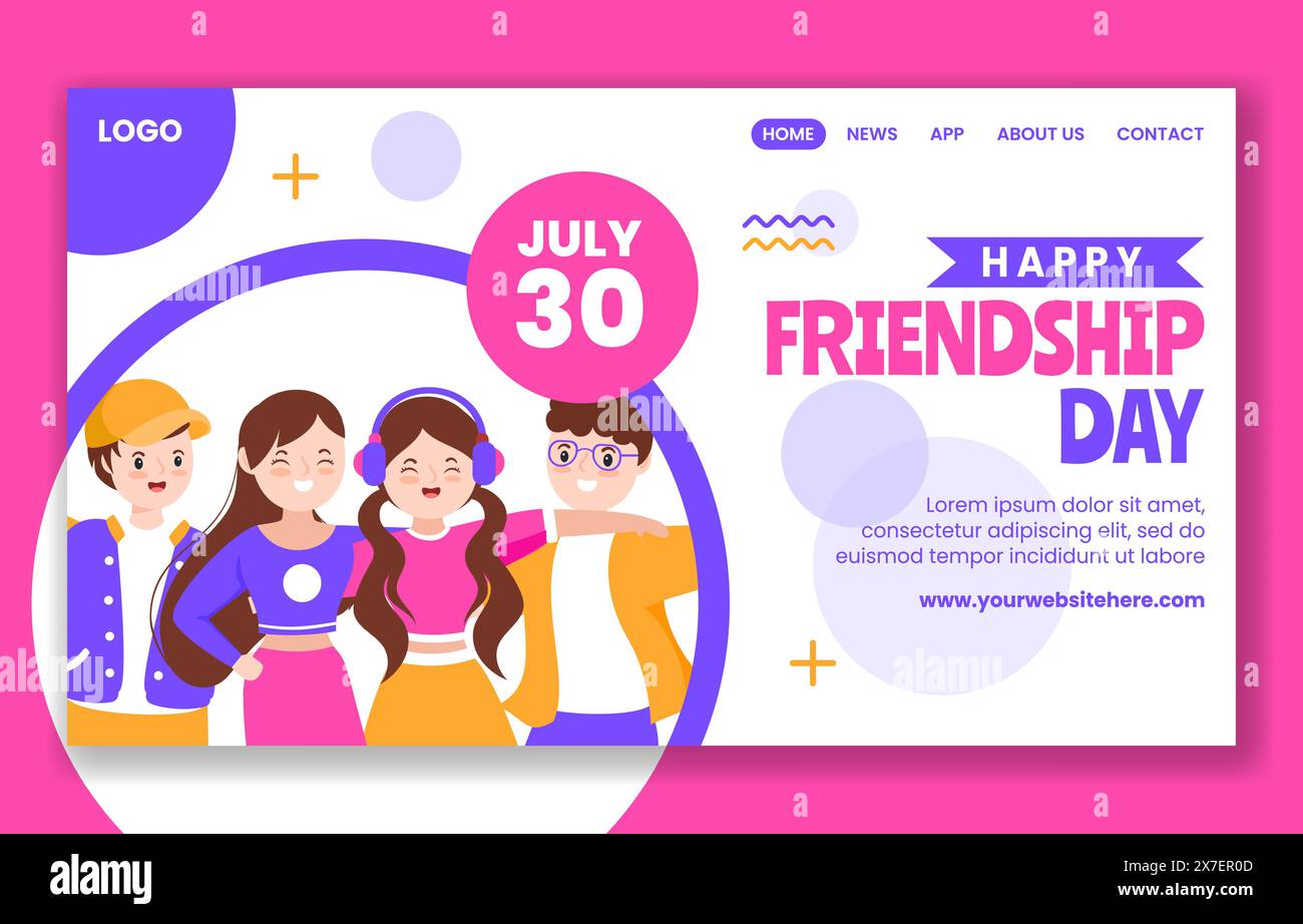 Friendship Day Social Media Landing Page Cartoon Hand Drawn Templates ...