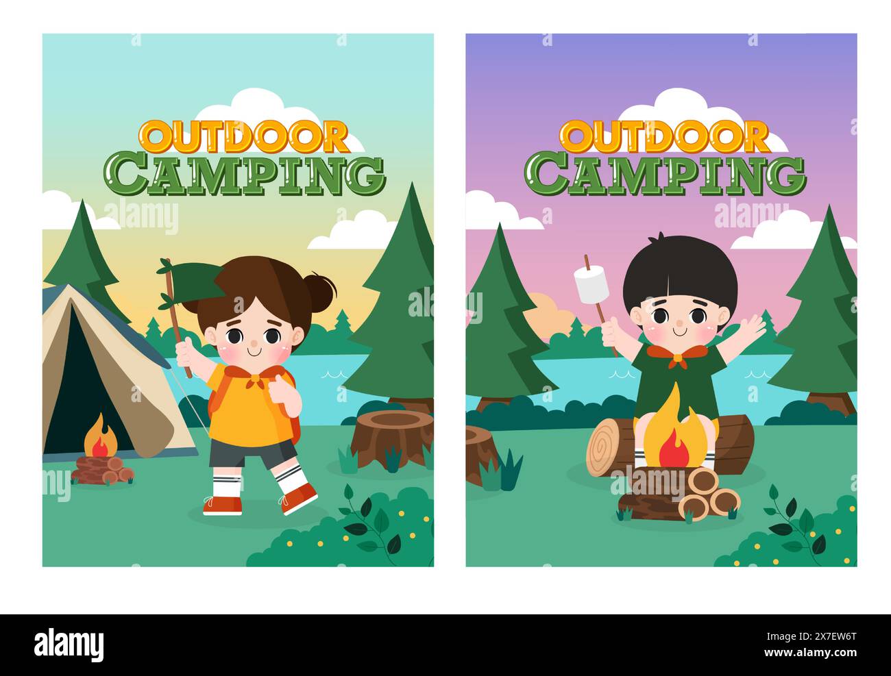 Summer sets collection. children doing activities on camping. Kids ...