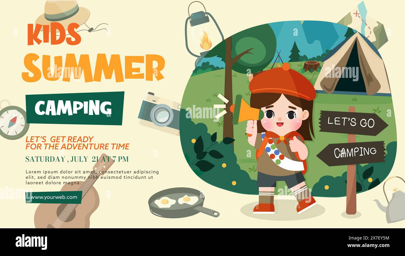 Kids summer camping. children doing activities on camping. Kids summer ...