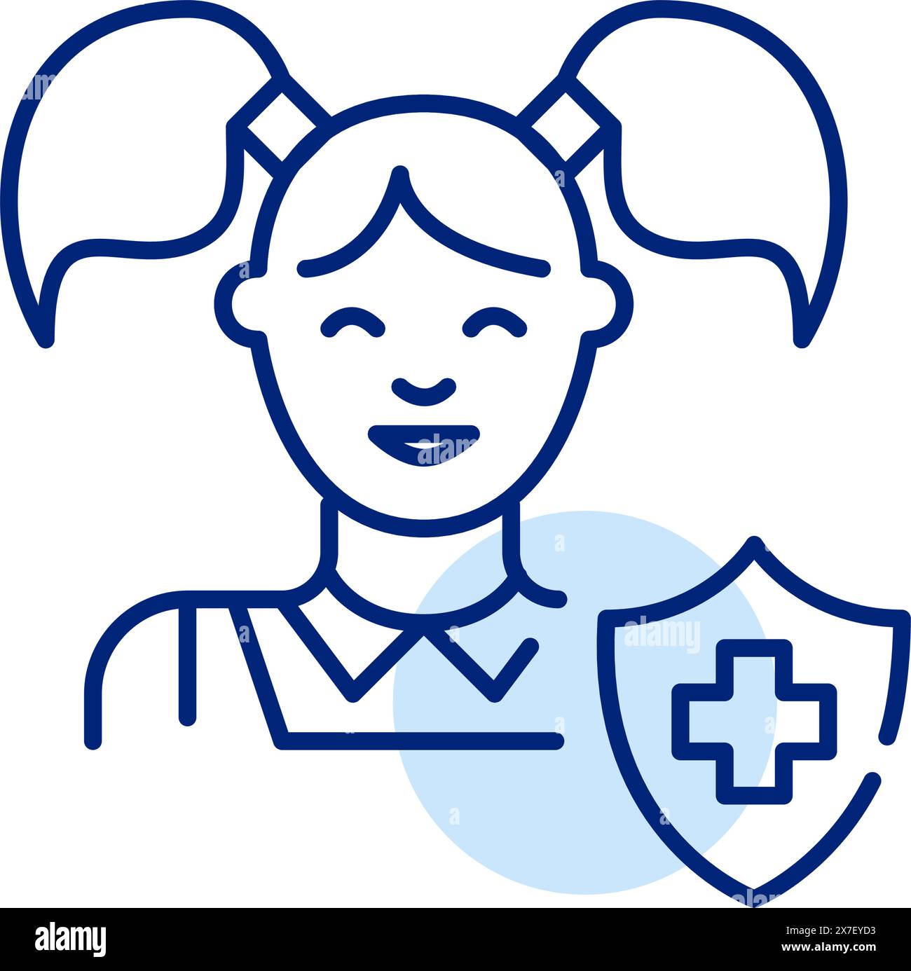 Children healthcare insurance. Girl, shield and cross. Pixel perfect ...