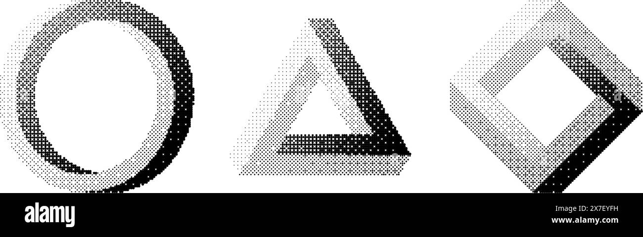 Bitmap impossible shapes set. Dither halftone geometric objects ...