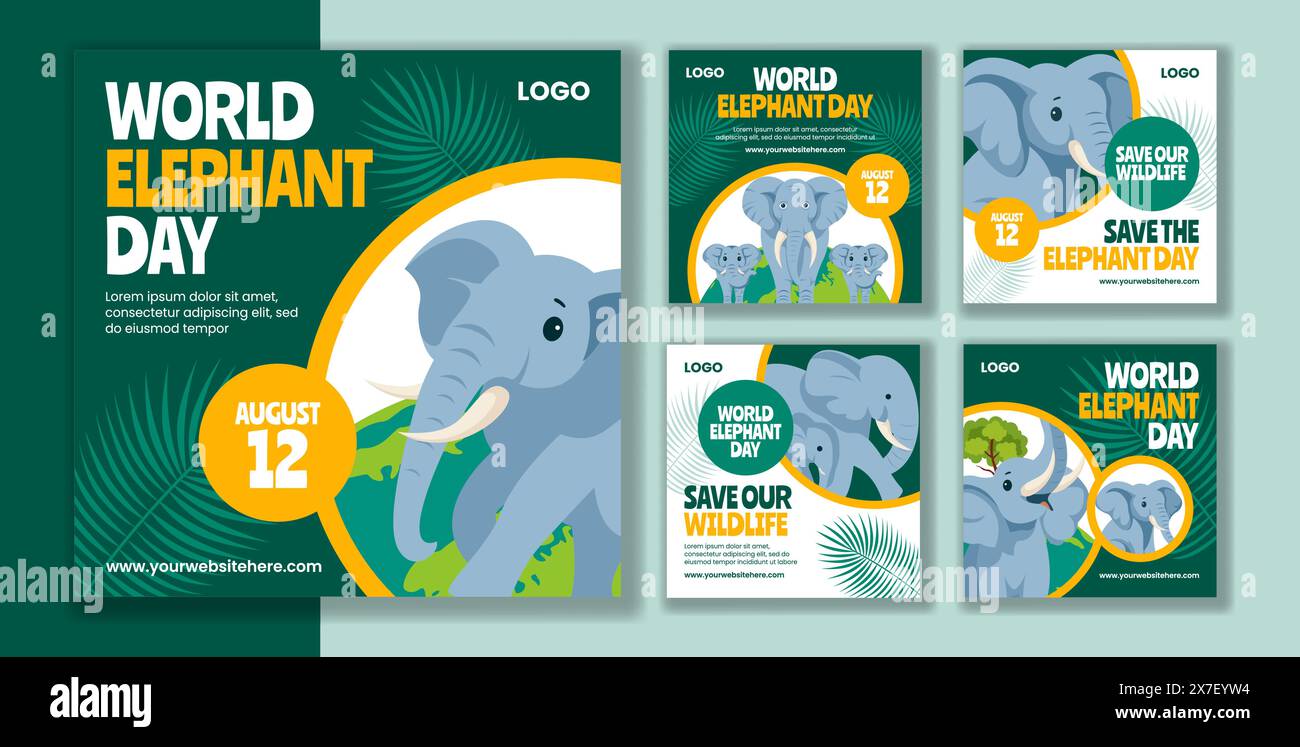 Elephant Day Social Media Post Flat Cartoon Hand Drawn Templates ...