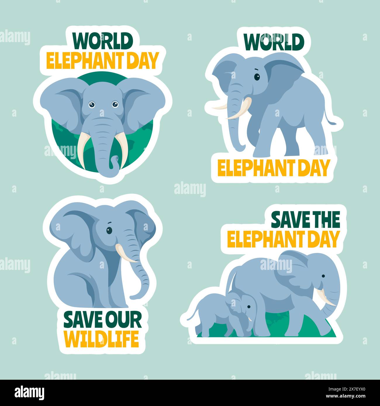 Elephant Day Label Flat Cartoon Hand Drawn Templates Background ...