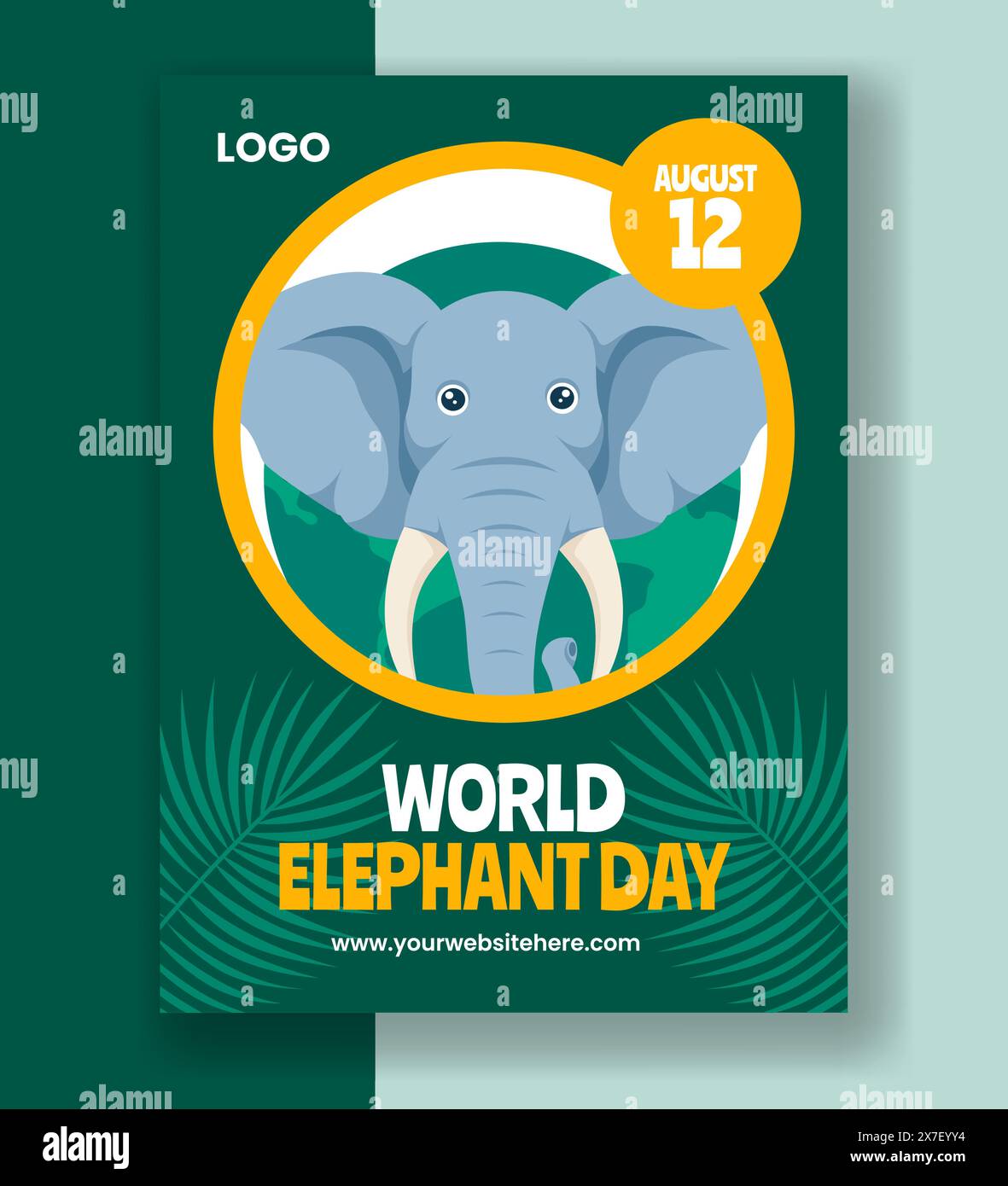 Elephant Day Vertical Poster Flat Cartoon Hand Drawn Templates ...