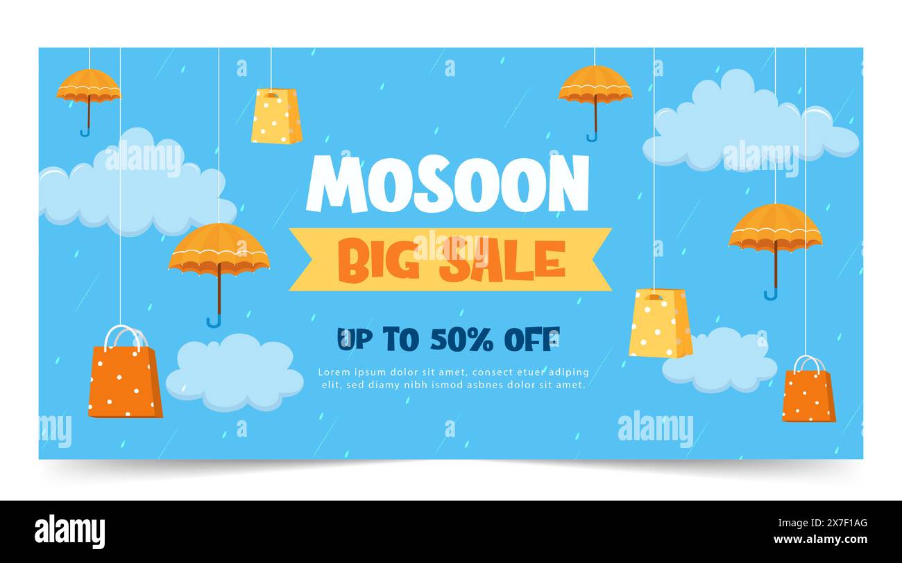 creative monsoon hanging sign vector for rainy season promotion media ...