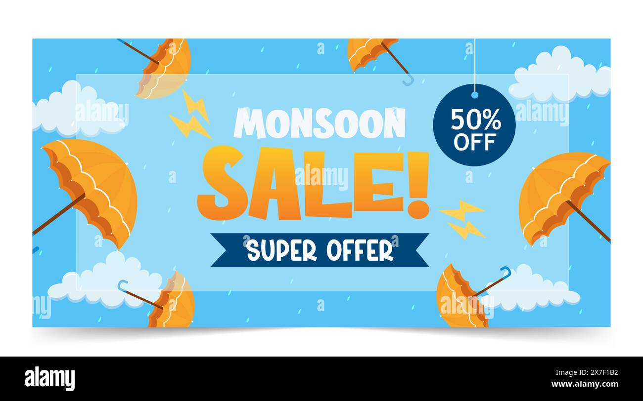 creative monsoon hanging sign vector for rainy season promotion media ...