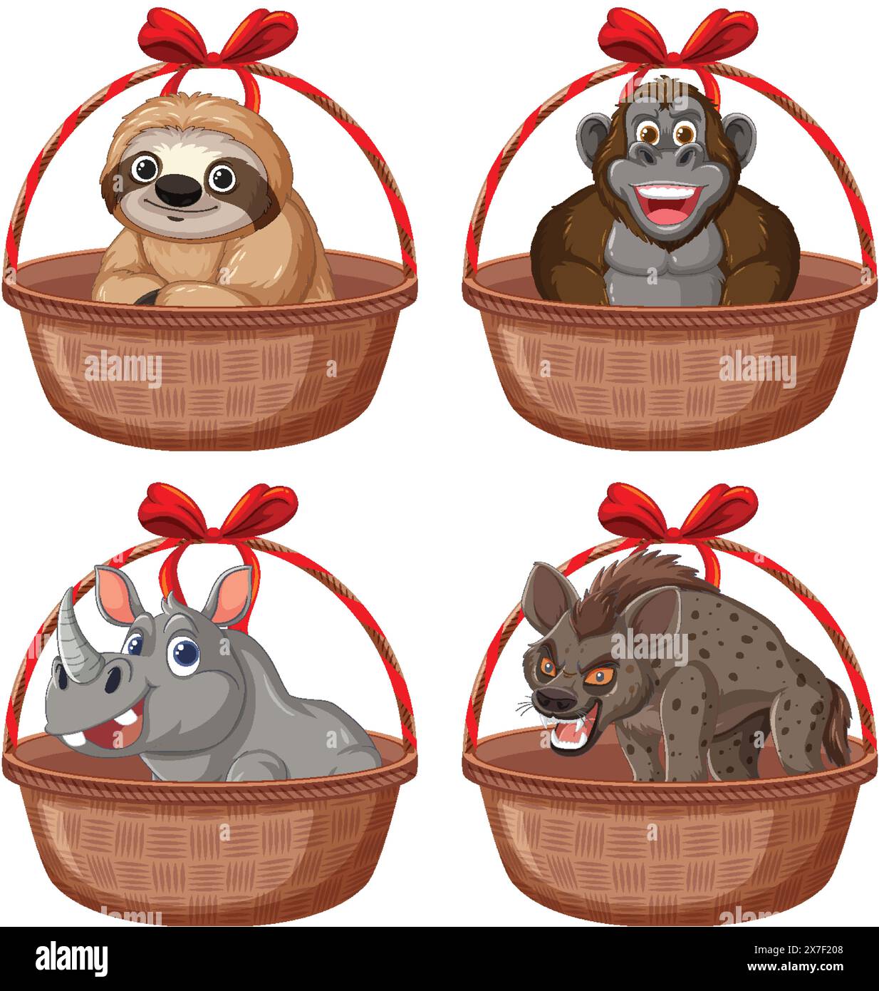 Four cartoon animals smiling in separate baskets Stock Vector Image ...