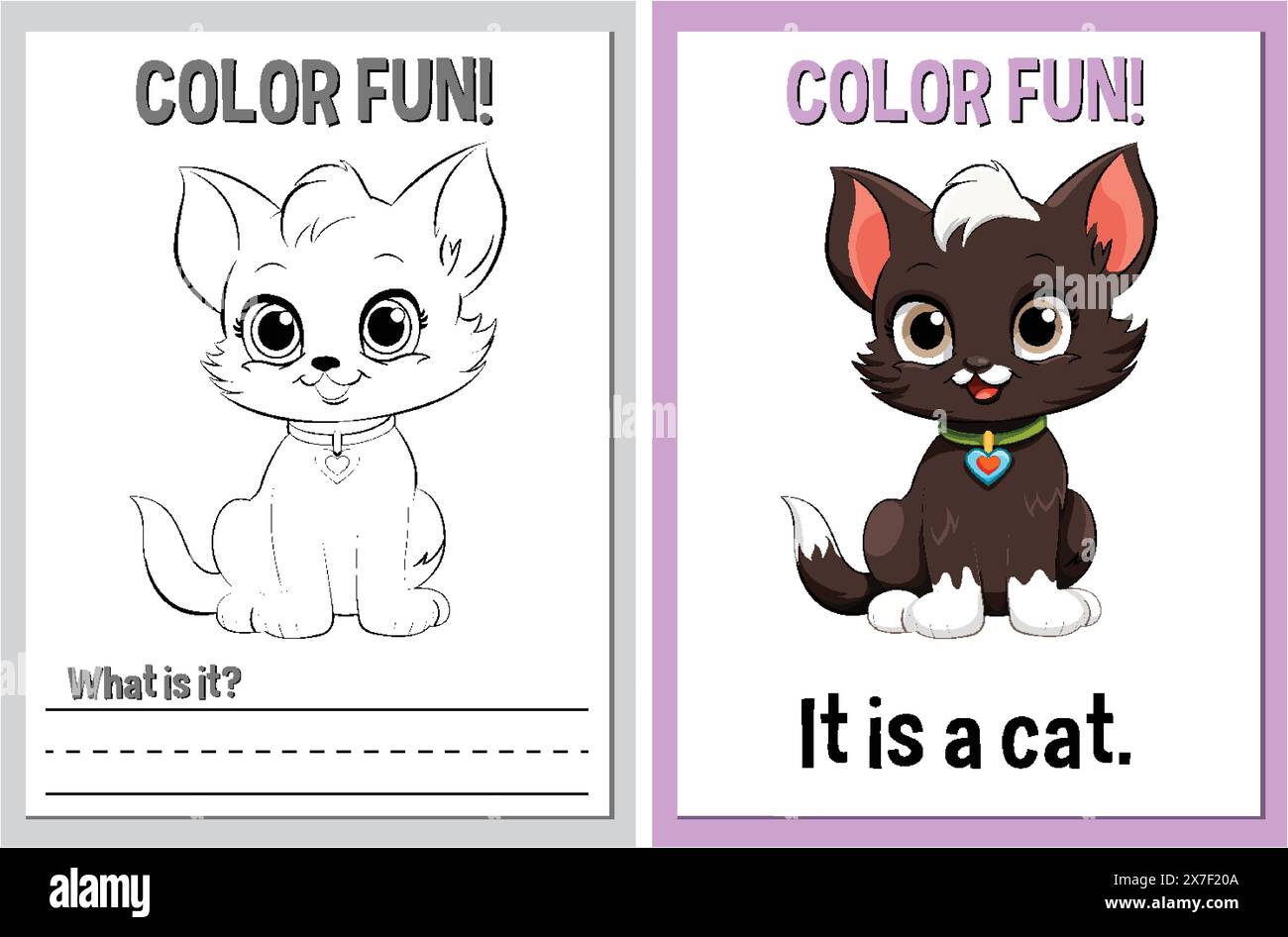 Coloring and learning activity with cute cat illustrations Stock Vector ...