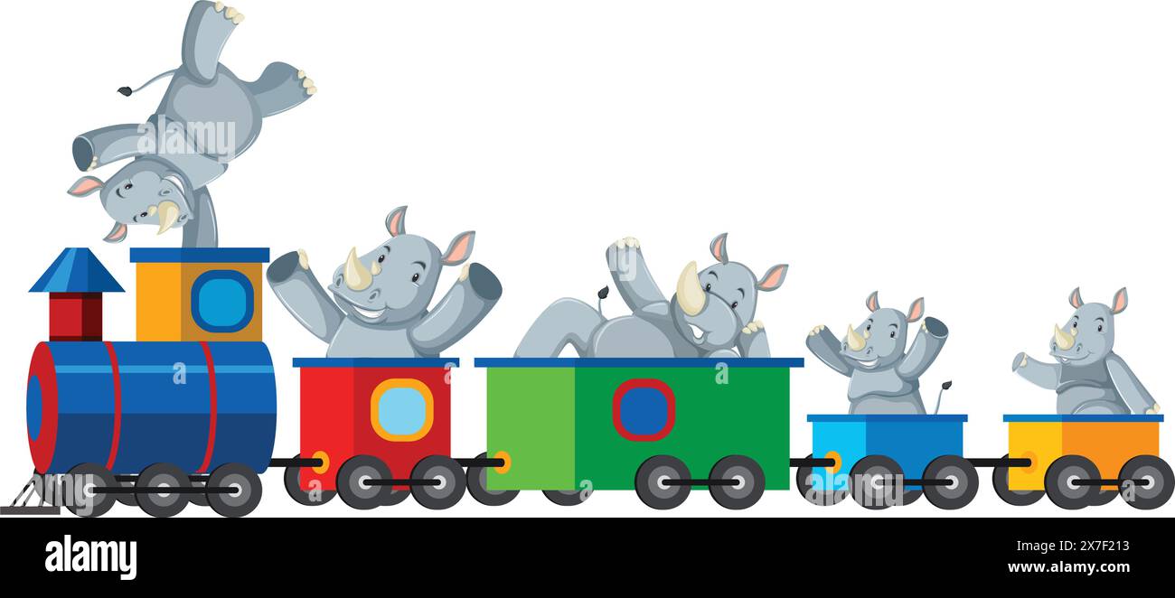 Cartoon elephants riding a colorful toy train Stock Vector Image & Art ...