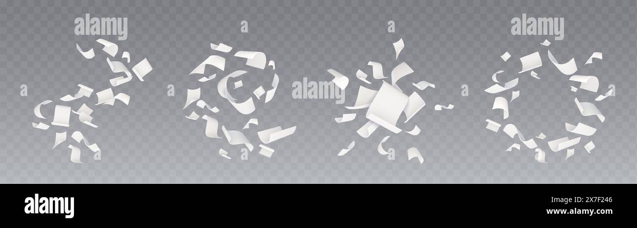 Flying white paper sheets. Realistic 3d vector illustration set of ...