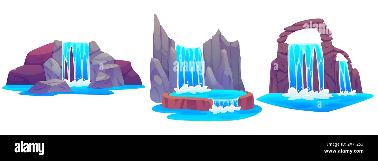 Cascade waterfall from mountain cartoon vector. Water fall stream from ...