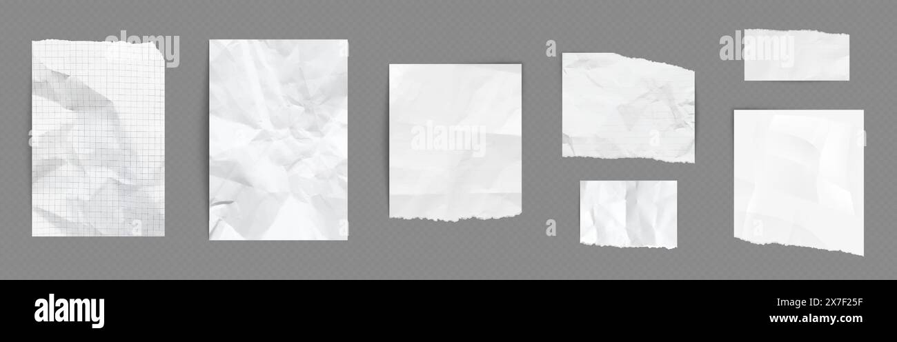 Paper pieces with wrinkles and torn edges. Realistic vector ...