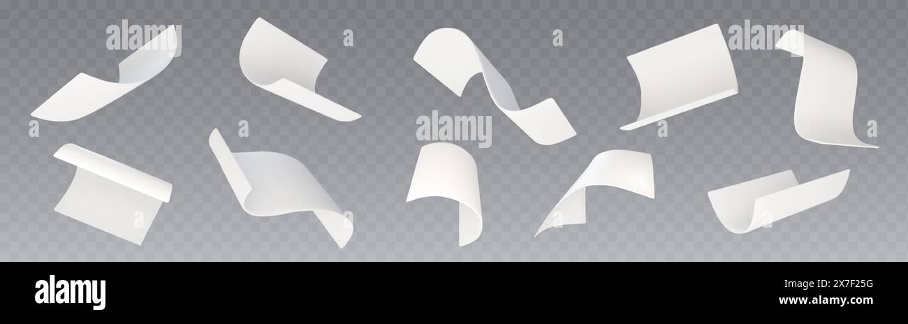3d white fly paper sheet. Fall isolated document. Blank falling ...