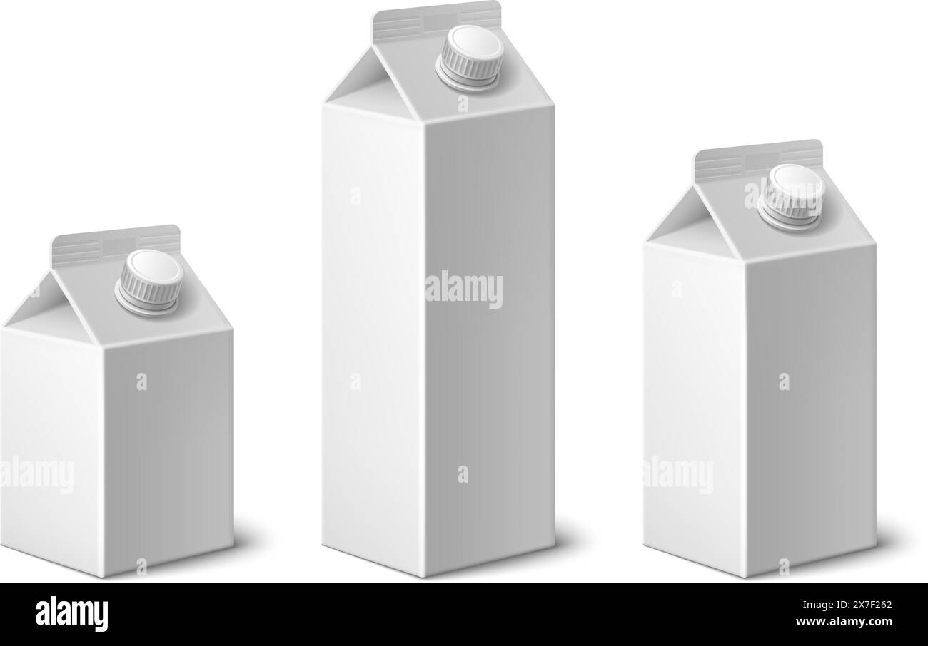 Milk or juice carton 3d white blank pack mockup. Isolated drink package ...