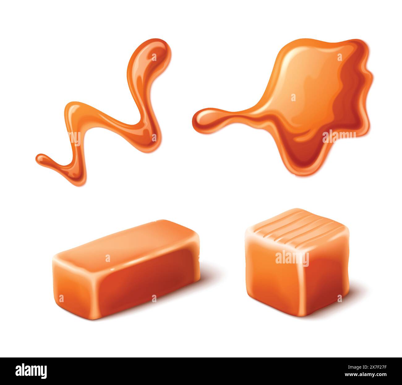 Caramel sauce swirl and toffee candy flow vector. Liquid fudge cream ...