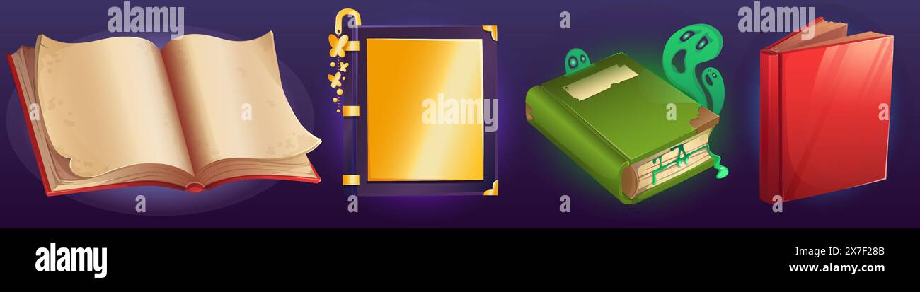 Old game paper book for magic treasure map ui cartoon. Medieval mystery ...