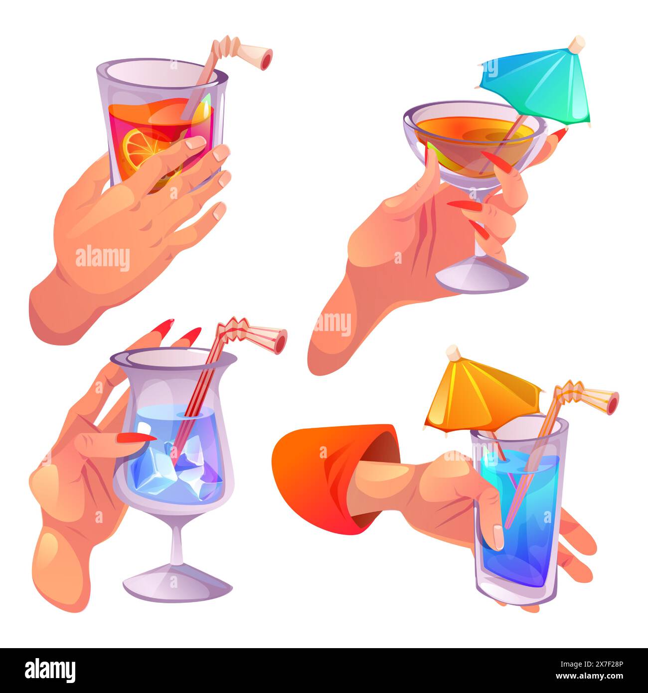 Human hands holding glass with alcohol cocktail drink. Cartoon vector ...