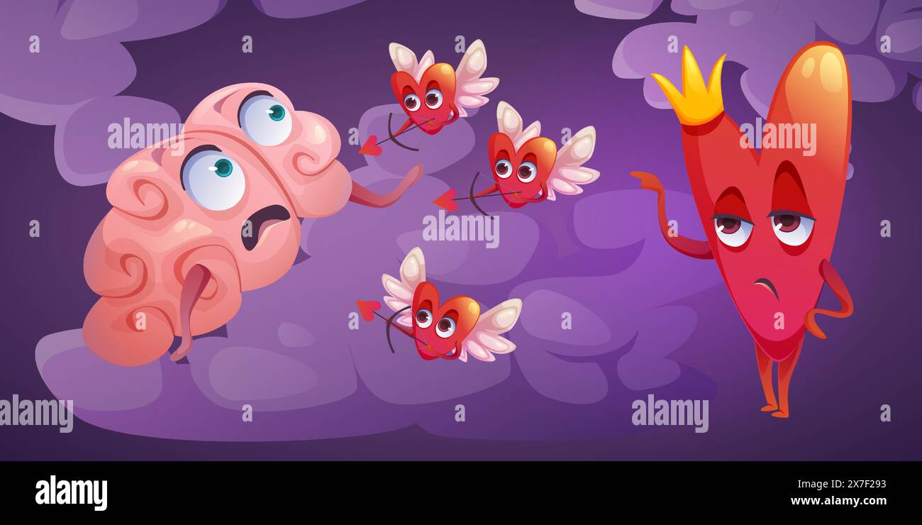 Heart and brain connect concept. Love emotion and intelligence balance ...