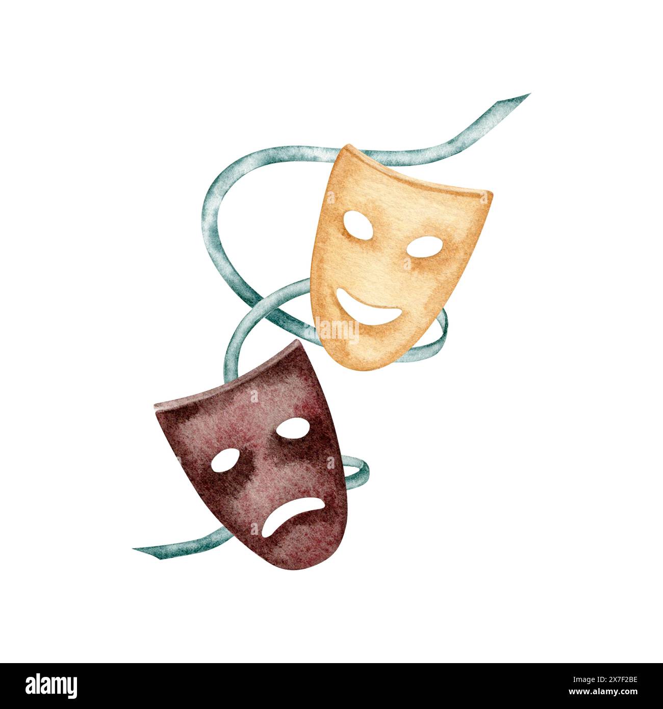 Theatrical actor comedy and tragedy emotion masks. Hand drawn ...
