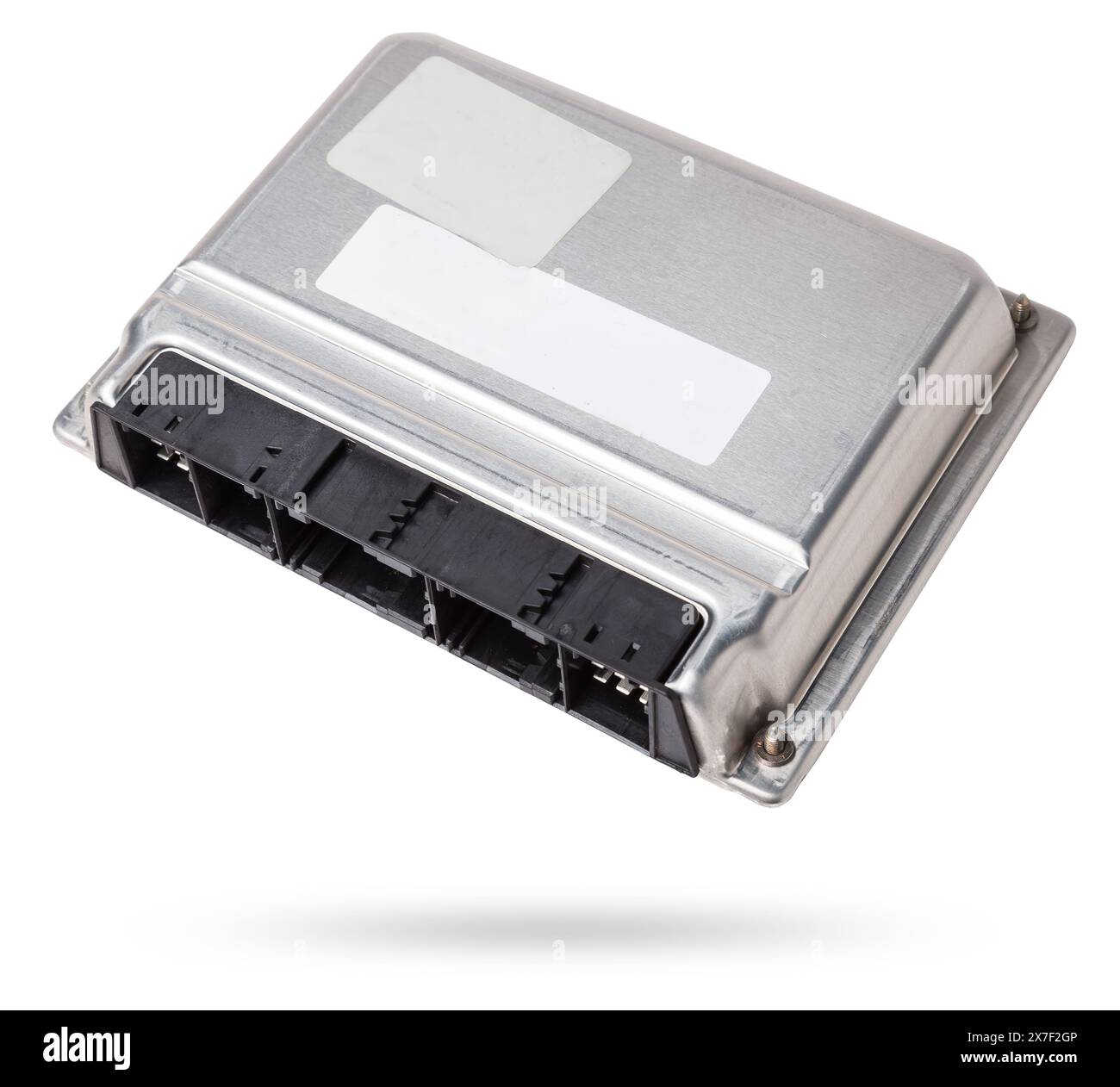 car engine control unit with metal elements on a white isolated ...